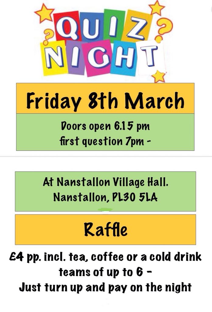 Quiz Night at Nanstallon Village Hall - Nanstallon Community Trust